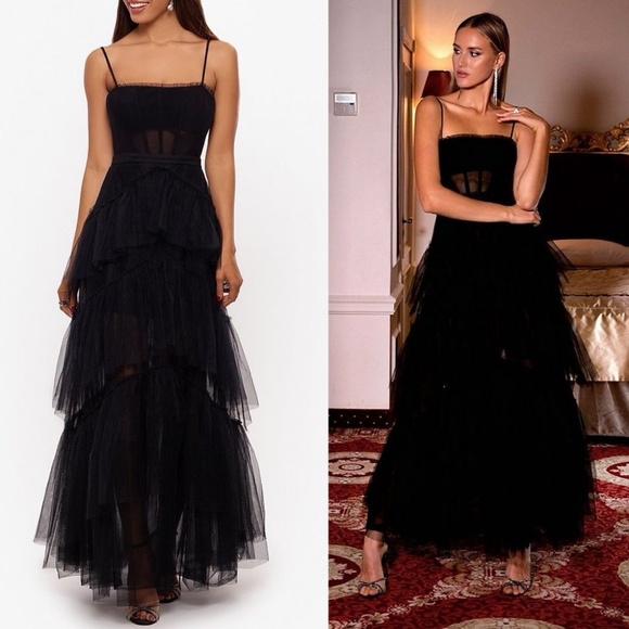 Betsy & Adam | Dresses | New Betsy Adam Black Swan Tiered Tulle Ruffle ...